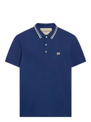 Valentino Garavani Cotton-piqué Polo Shirt With Vlogo-patch - Blue