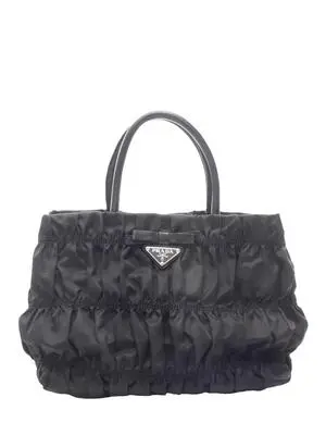 Prada 2013-2026 Tessuto Gaufre Bow Handbag - Black
