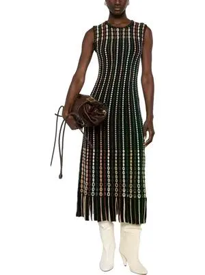 Ulla Johnson Amina Geometric-pattern Fringed Midi Dress - Black