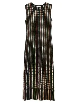 Ulla Johnson Amina Geometric-pattern Fringed Midi Dress - Black