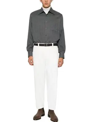 Brunello Cucinelli Herringbone-pattern Chest-pocket Shirt - Grey
