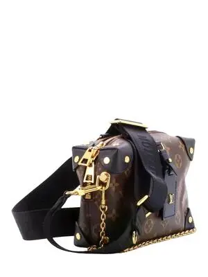 LOUIS VUITTON Petite Malle Souple Handbag Monogram Canvas With Leather Shoulder Bag - Brown