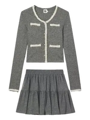 B+AB Contrast-trim Tiered Skirt And Top Set - Grey