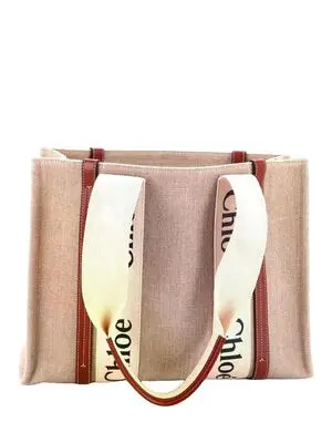Chloé Woody Canvas With Leather Medium Tote Bag - Neutrals