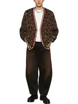 PDF Leopard-pattern Striped-trim Cardigan - Brown