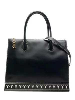 Saint Laurent 20th Century Calfskin Y Cut Out Tote Satchel - Black