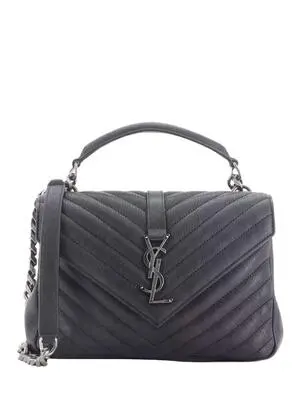 Saint Laurent Classic Monogram College Bag Matelasse Chevron Leather Medium Crossbody Bag - Black