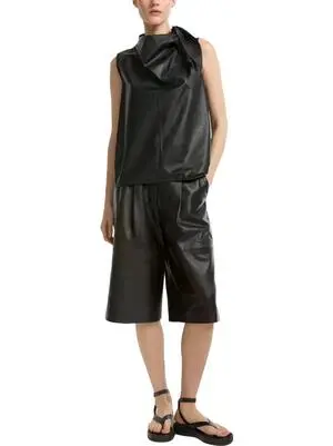 YVES SALOMON Draped Leather Top - Black