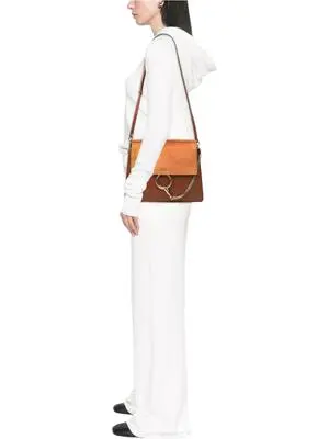 Chloé 2017 Medium Calfskin And Suede Faye Crossbody Bag Brown