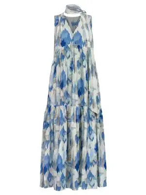 MY REAL IDENTITY Ikat-print Tiered Dress - White