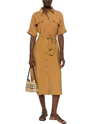 Maison123 Belted Button-front Shirt Dress - Brown