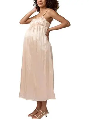 INGRID & ISABEL Satin Slip Maxi Maternity Dress - Peach
