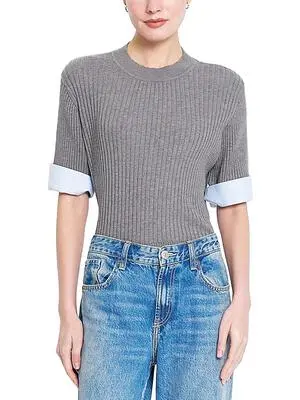 Central Park West Sienna Shirt Cuff Sweater - Grey