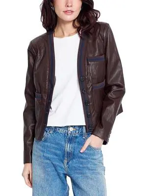 Central Park West Hazel Ribbed Trim Jacket - Chocolate Brown