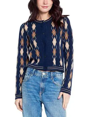 Central Park West Astrid Argyle Cardigan - Navy Combo