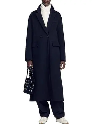 Sandro Reed Double Faced Wool Coat - Black