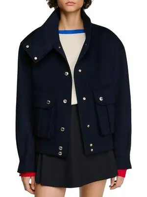Sandro Blair Wool Coat - Navy Blue