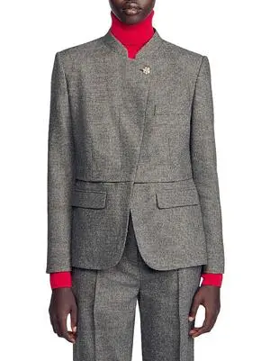 Sandro Vannina Band Collar Suit Jacket - Grey