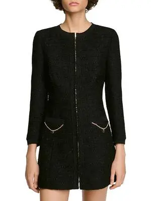 Sandro Axelle Tweed Chain Trim Mini Dress - Black