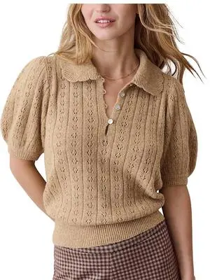 Marine Layer Sophie Collared Sweater - Taupe