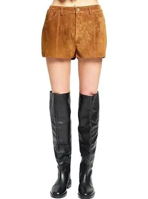 Central Park West Odessa Genuine Suede Short - Saddle Brown