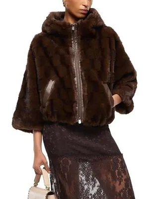 Pinko Cadetia Hooded Faux Fur Jacket - Coffee Bean