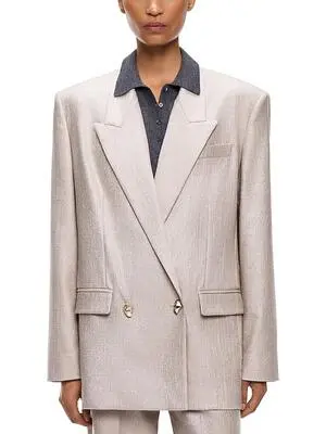 Pinko Cayman Metallic Double Breasted Blazer - Beige/gold Multi