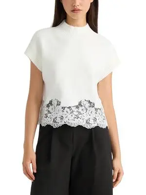 NVLT Mock Neck Lace Hem Sweater - Marshmallow