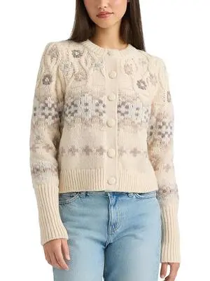 NVLT Embroidered Cable Knit Cardigan Sweater - Marshmallow