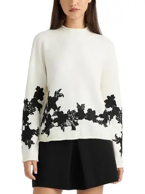 NVLT Mock Neck Floral Applique Sweater - Marshmallow