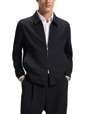BOSS P-carper Performance Wool Slim Fit Zip Blouson Jacket - Dark Blue