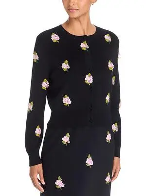 Carolina Herrera Silk & Cotton Embellished Cardigan - Black/multi