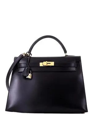 Hermès Kelly 32 Box Calf & Gold Tone Hardware Handbag - Noir