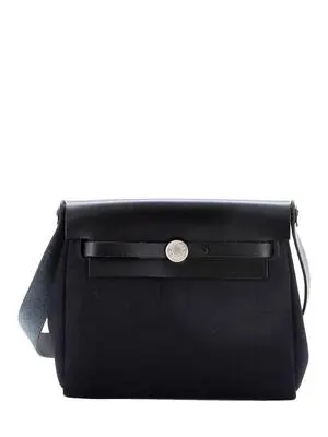 Hermès Herbag Zip Canvas & Leather Shoulder Bag - Black