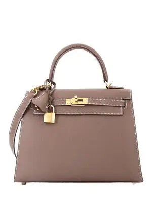 Hermès Kelly 25 Leather Top Handle Bag - Etoupe