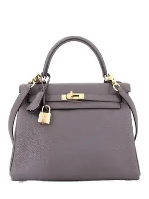 Hermès Kelly 25 Togo Leather Gold Tone Top Handle Bag - Etain