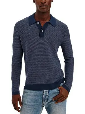 Rails Fulton Cotton Long Sleeve Sweater Polo - Navy Wave