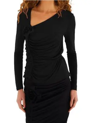 Farm Rio Floral-embellished Blouse - Black