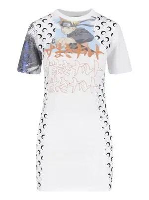 MARINE SERRE Graphicprint Tshirt Mini Dress - White
