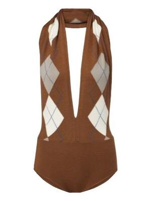 MUGLER Argyle Virgin Wool Bodysuit