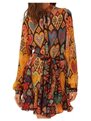 Farm Rio Belted Mini Dress - Brown