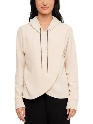 Karen Kane Rhinestone Drawstring Crossover Sweatshirt - Ecru