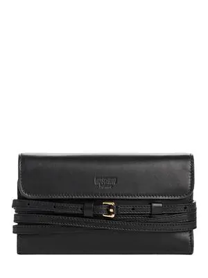 Moschino Tie Me Leather Wallet On Chain - Black