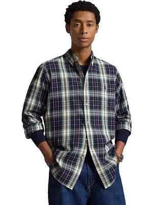 Polo Ralph Lauren Classic Fit Cotton Plaid Brushed Oxford Shirt - Navy/green Multi