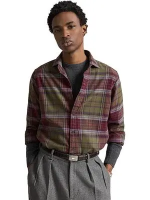 Polo Ralph Lauren Cotton Classic Fit Plaid Flannel Shirt - Olive Brown Multi