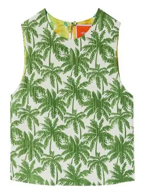 La DoubleJ Aria Palm-print Cropped Top Green