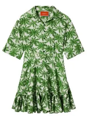 La DoubleJ San Pietro Palm-print Ruffled Mini Dress - Green