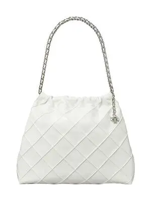 Tory Burch Fleming Crinkled Leather Quilted Hobo - Blanc