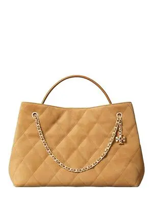 Tory Burch Fleming Small Quilted Suede Carryall - Toffee