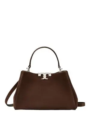 Tory Burch Eleanor Medium Suede Satchel - Dark Cocoa